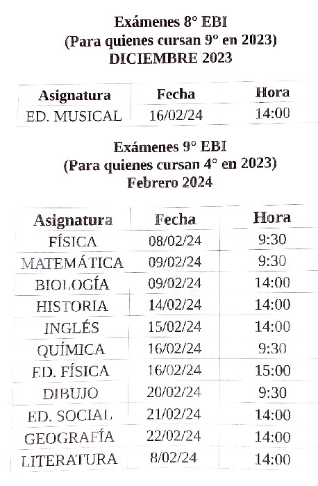 CALENDARIO EXAMENES FEBRERO 2024 MATUTINO y VESPERTINO :: Liceo N°1 de Atlántida